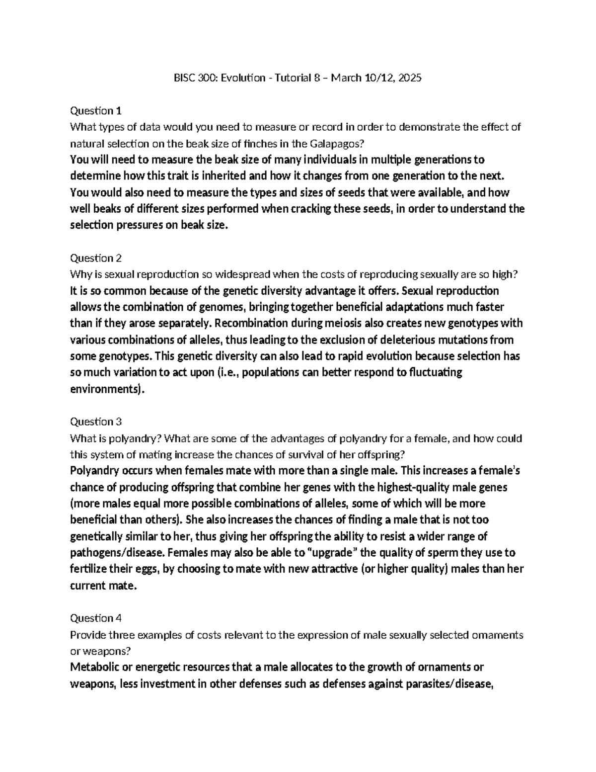 BISC 300: Evolution Tutorial 8 - Key Concepts and Questions Explained ...