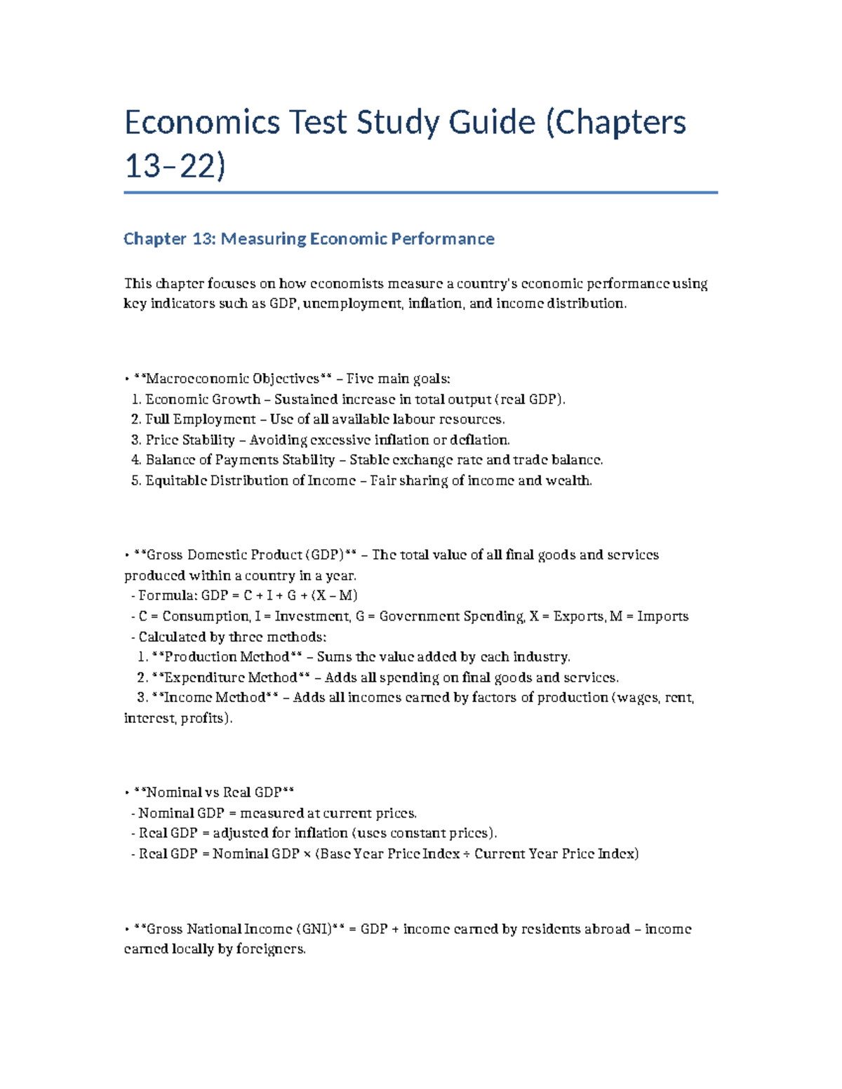 Economics Test Study Guide: Key Concepts from Chapters 13-22 - Studocu
