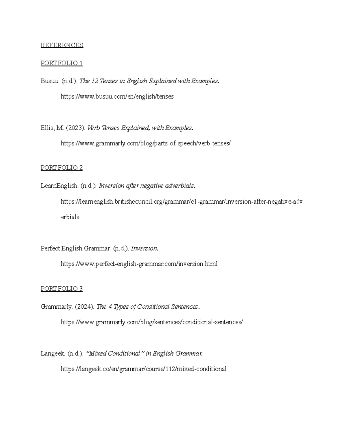 References for English Grammar Tenses and Sentences (ENG101) - Studocu