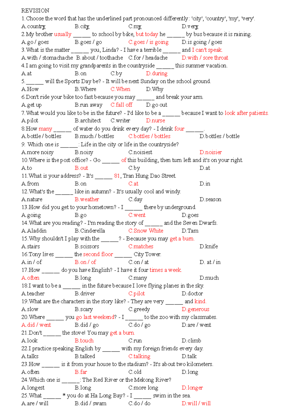 50 CÂU TRẮC NGHIỆM ANH A1 - REVISION EXERCISES - Studocu