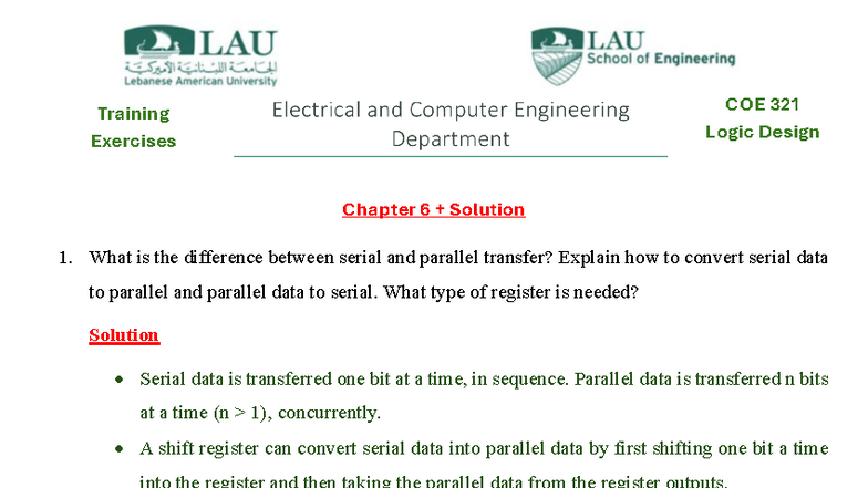 COE 321 Logic Design Training Exercises: Chapter 6 Solutions - Studocu