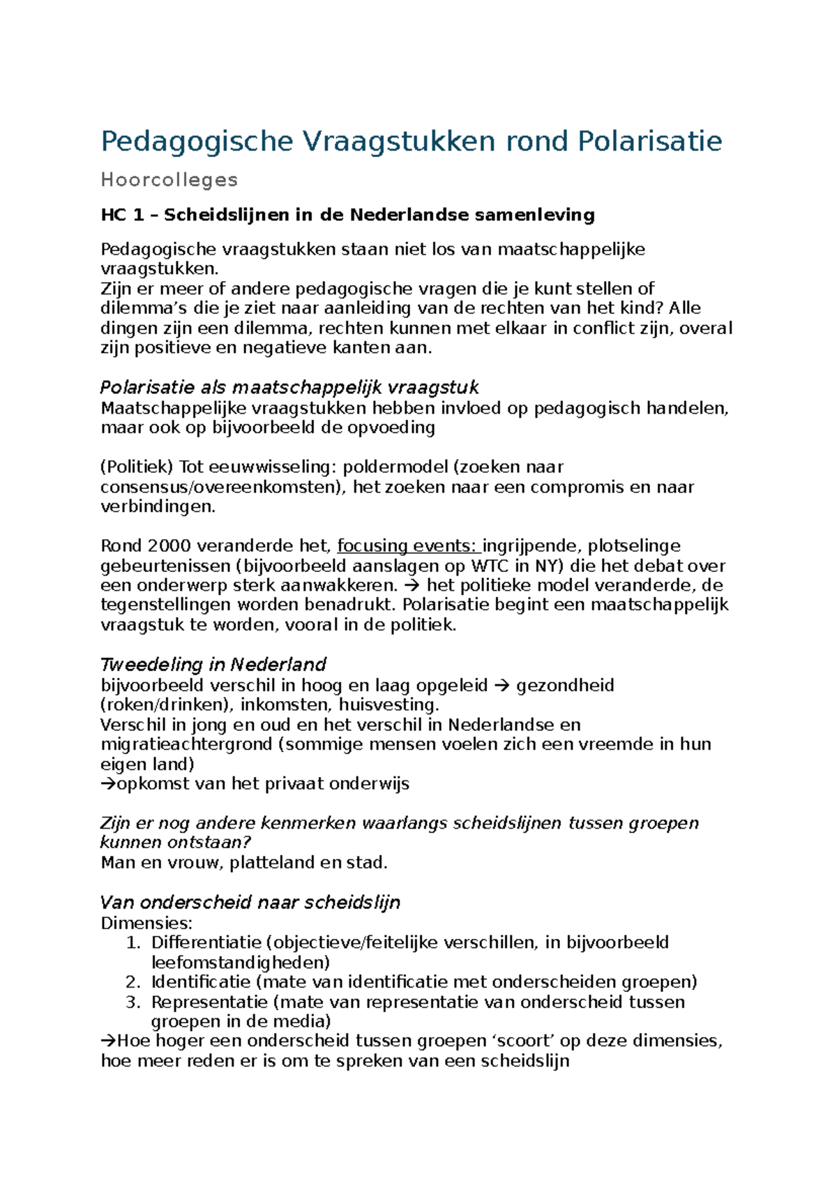 Hoorcolleges PVRP - HC 1: Polarisatie en Pedagogische Vraagstukken ...