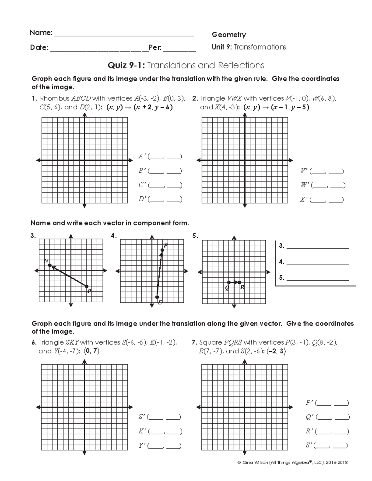 U9 Geometry Quiz: Transformations - Translations & Reflections - Studocu