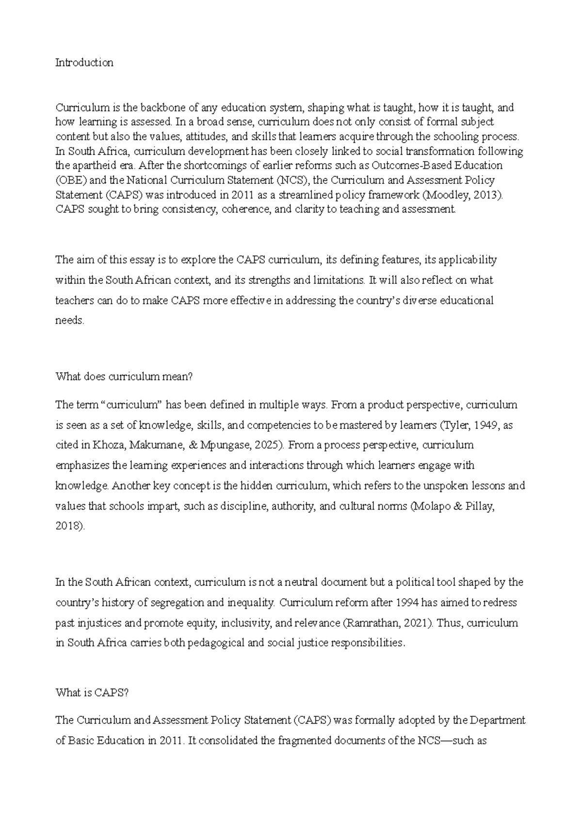 Exploring the CAPS Curriculum: Strengths and Limitations in SA ...