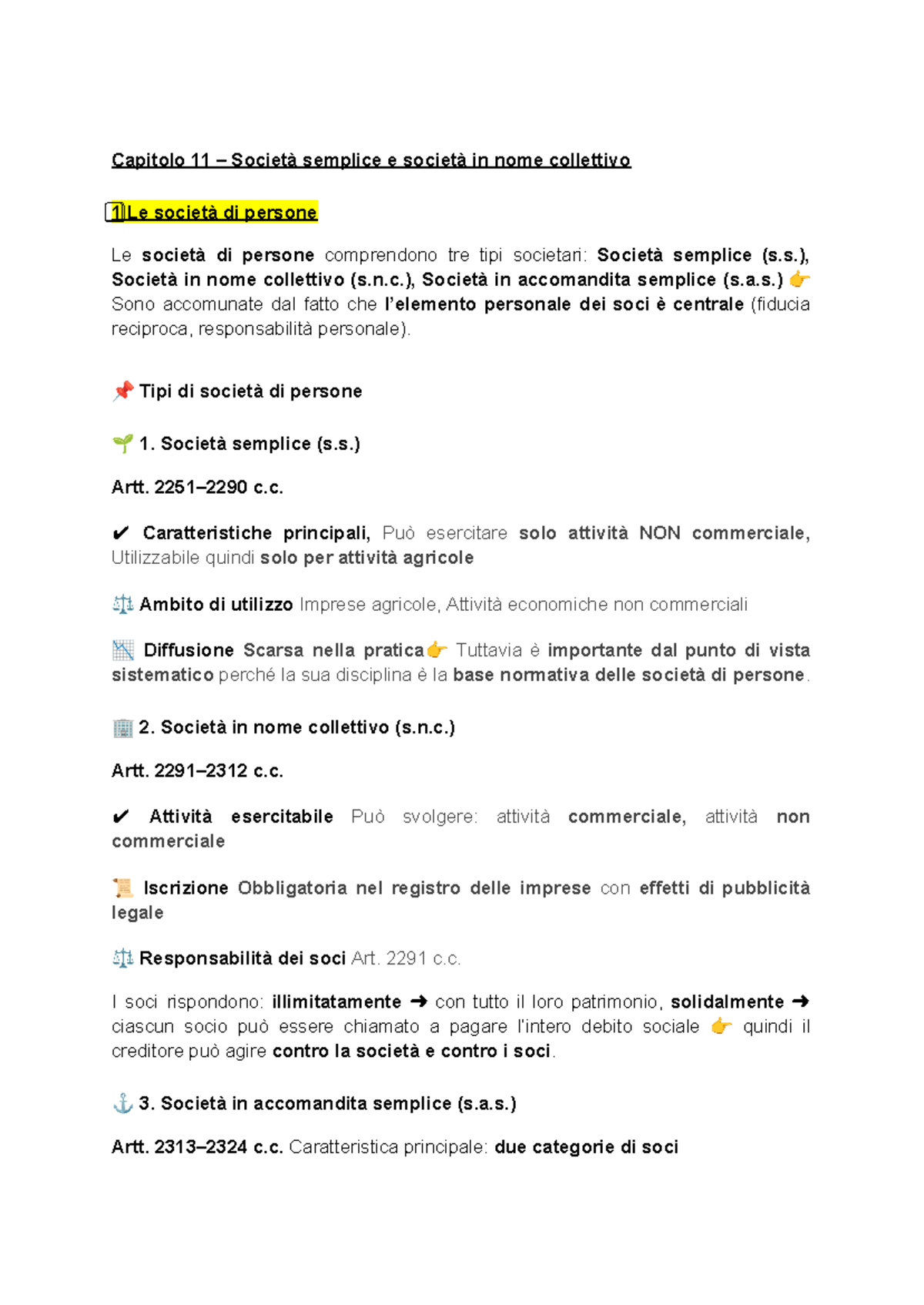 Capitolo 11: Schemi per Ripetere su Società Semplice e SNC (s.n.c ...