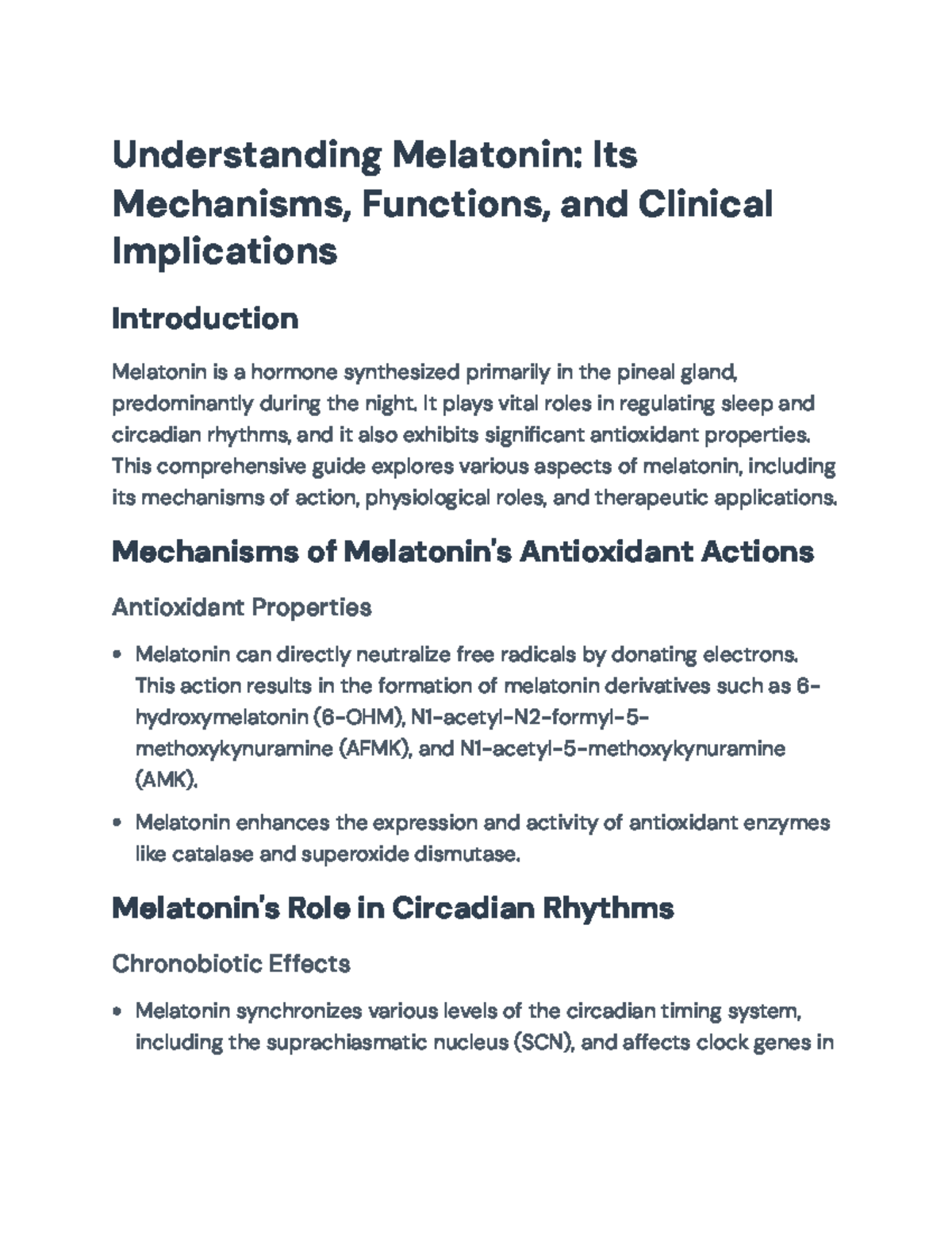 Understanding Melatonin: Mechanisms, Functions, and Clinical ...