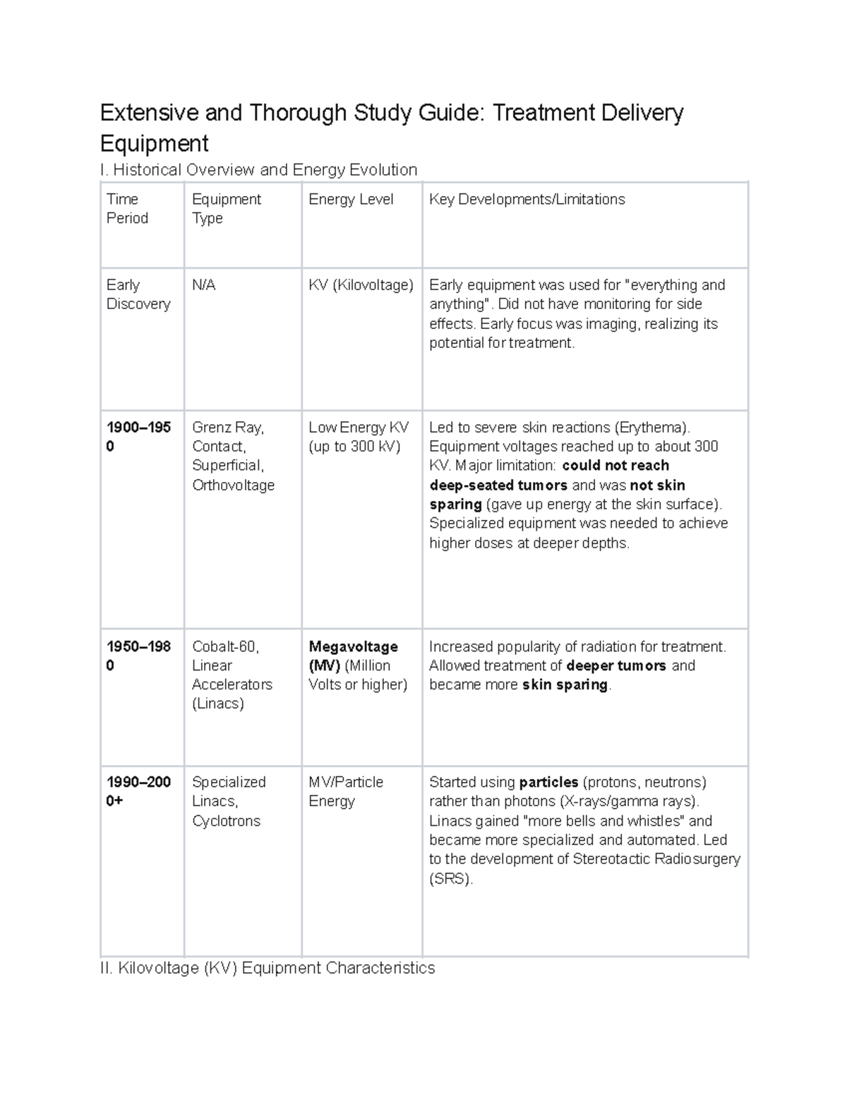 Final Exam Study Guide: Treatment Delivery Equipment Overview (Course ...