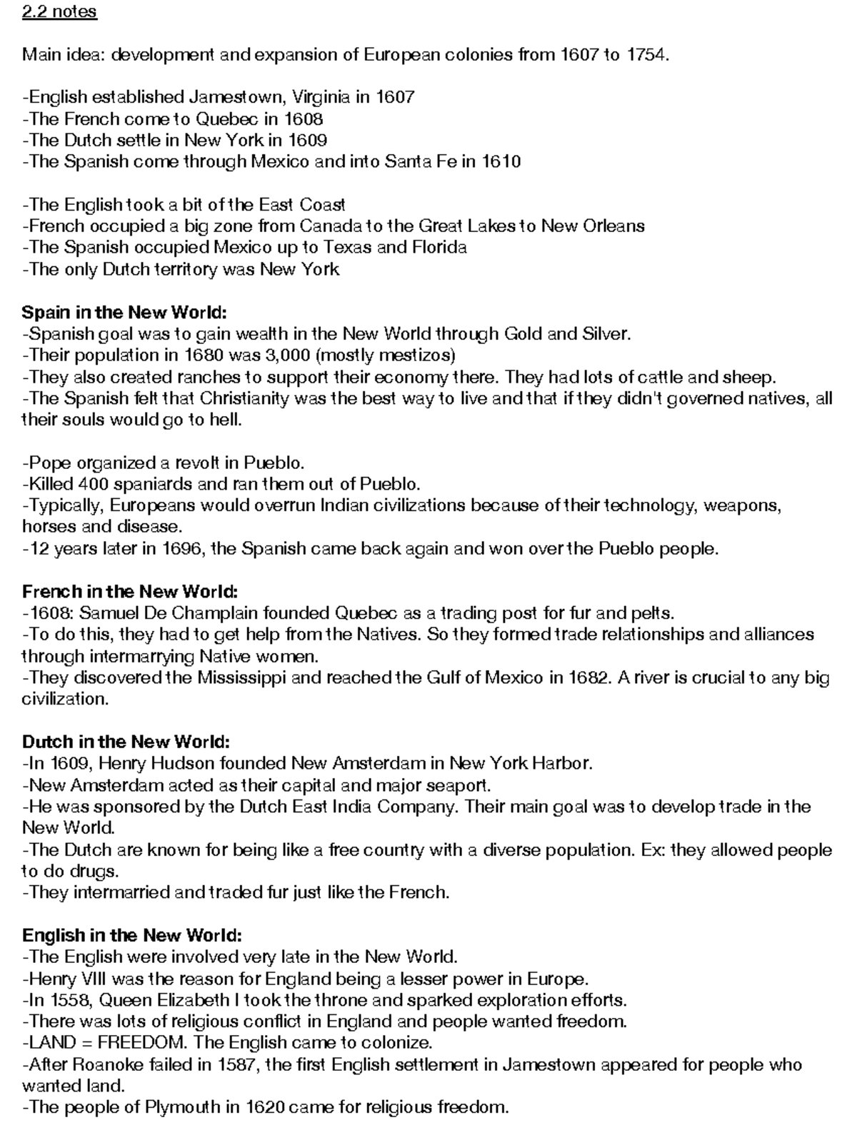 APUSH Period 2: Expansion of European Colonies (1607-1754) Notes - Studocu