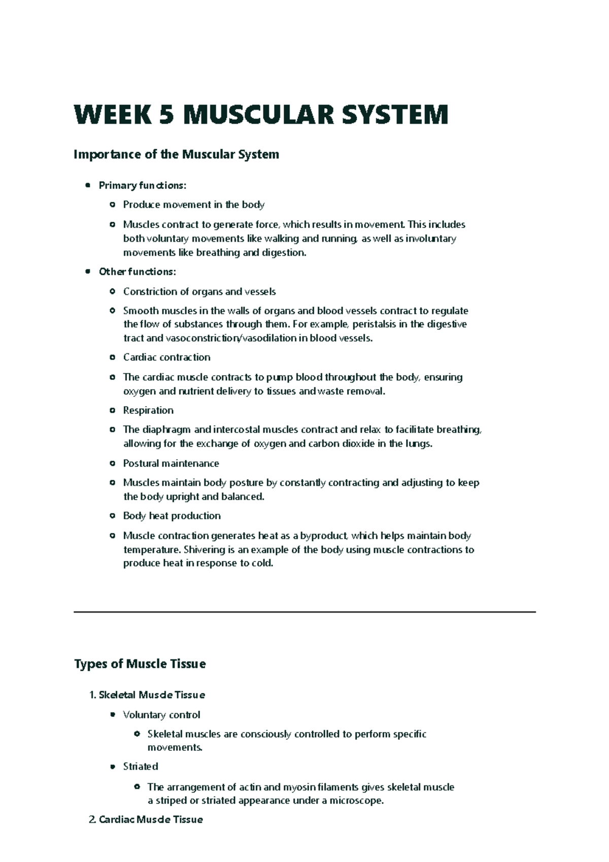 WEEK 5 MUSCULAR SYSTEM: Functions and Structure Explained - Studocu