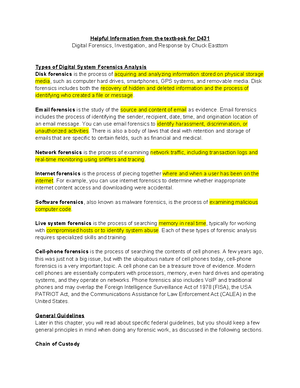 D431 Task 1: Forensic Investigative Plan of Action and Evidence ...