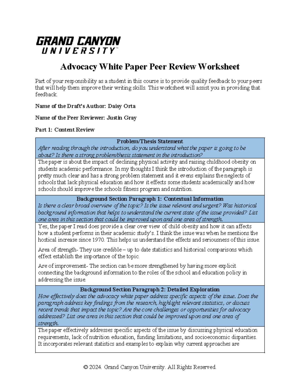 EDU-330-RS-T6 Advocacy White Paper Peer Review Worksheet - Studocu