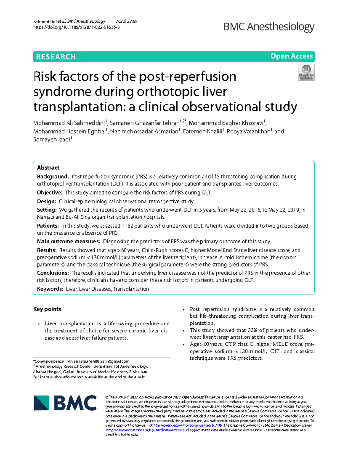Risk Factors of Post Reperfusion Syndrome in OLT: A Clinical Study ...