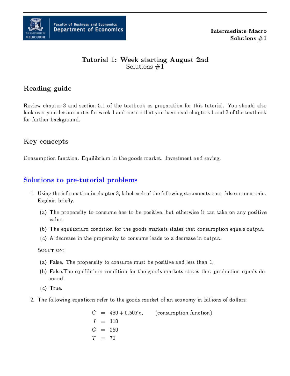 Inter Macro Tutorial Solutions 1 - Intermediate Macro Solutions # Tutorial 1: Week starting ...