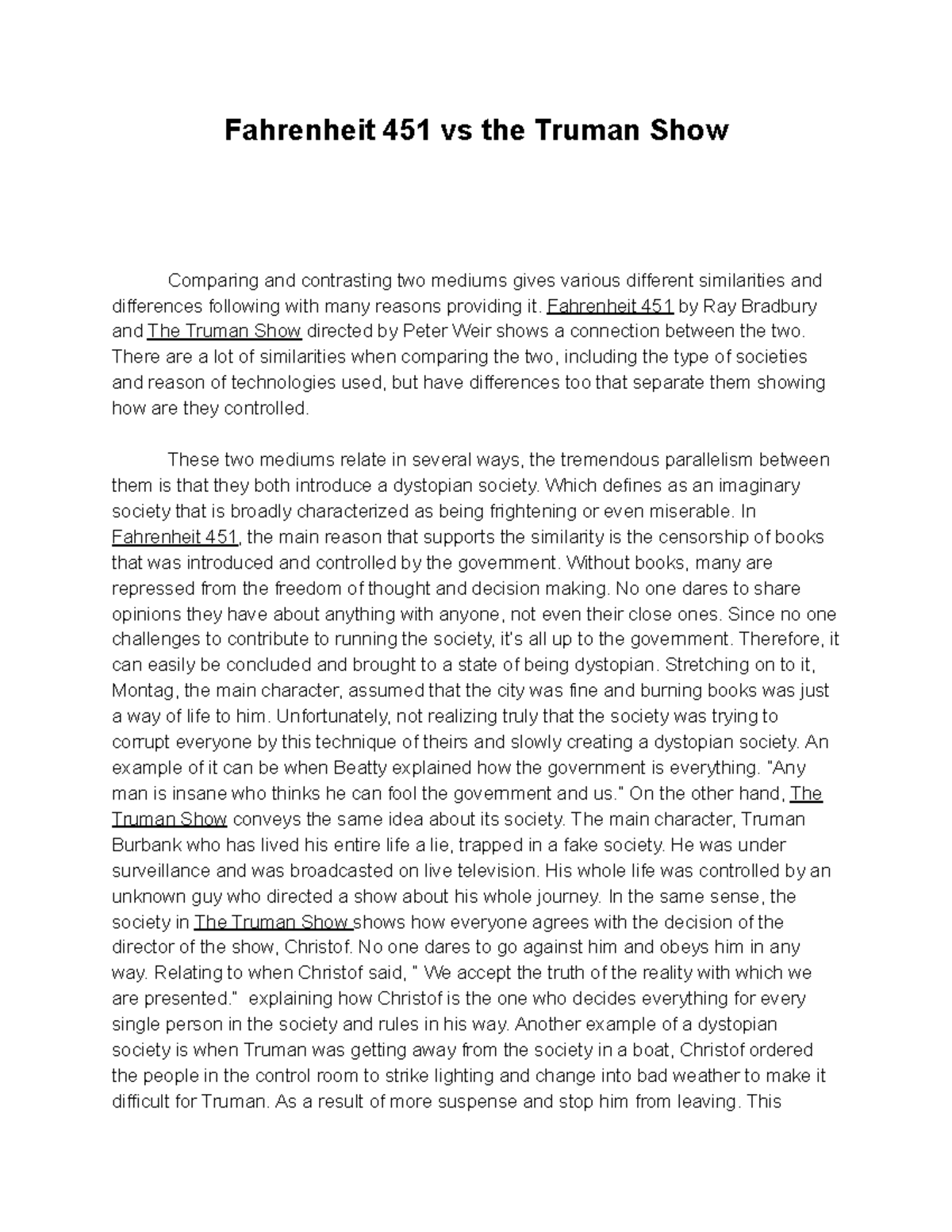 Comparative Analysis of Dystopian Elements in Fahrenheit 451 & The ...