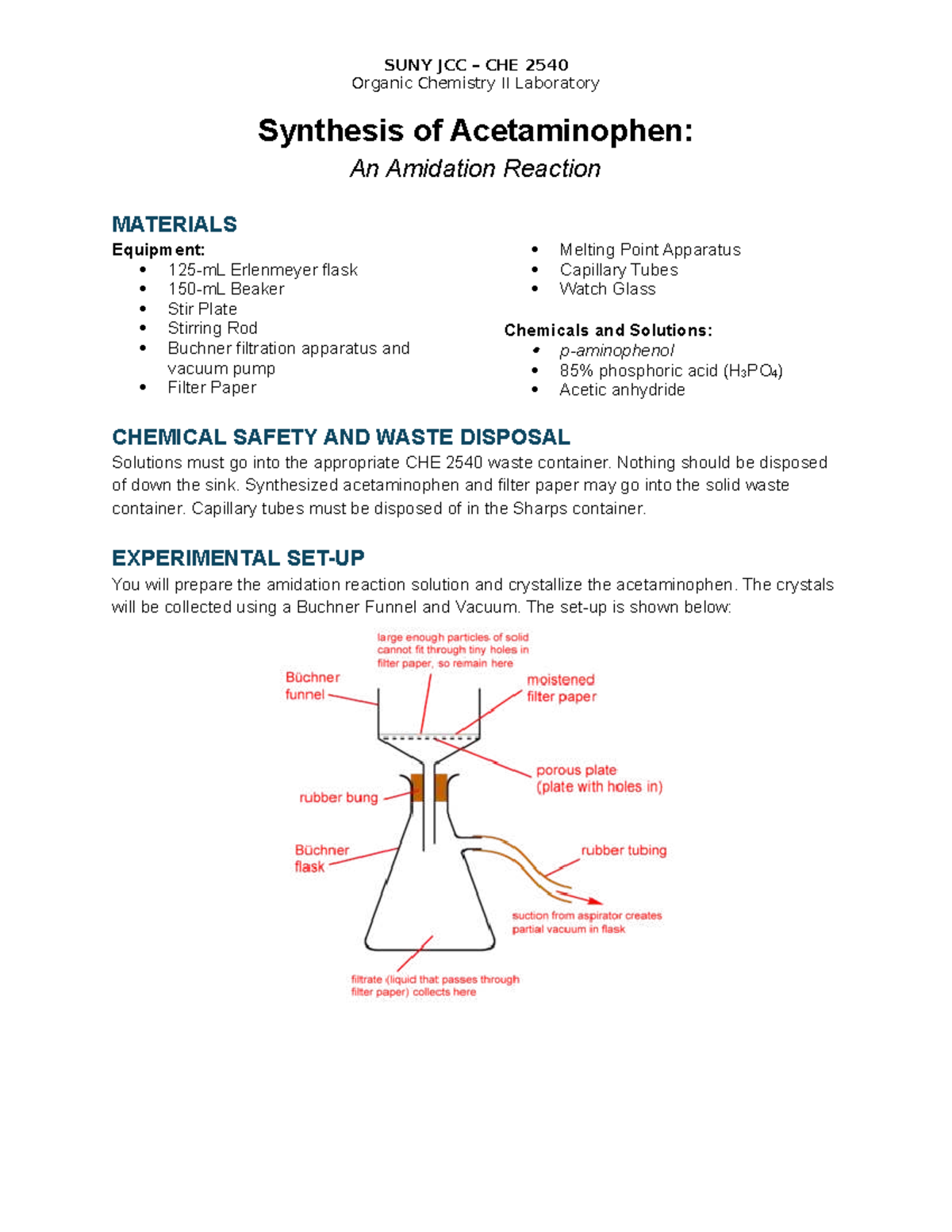 CHE 2540 Organic Chemistry II Lab: Acetaminophen Synthesis Guide - Studocu