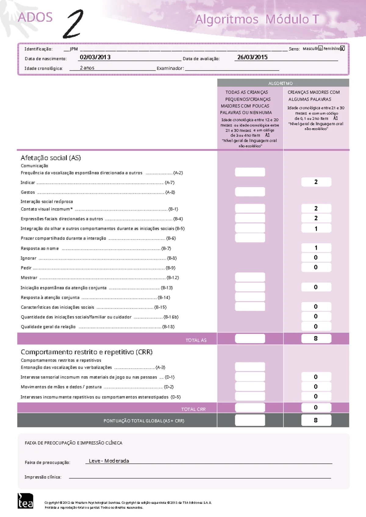 Ejemplo de Perfil ADOS-2 Módulo 4: Evaluación de Comunicación y ...