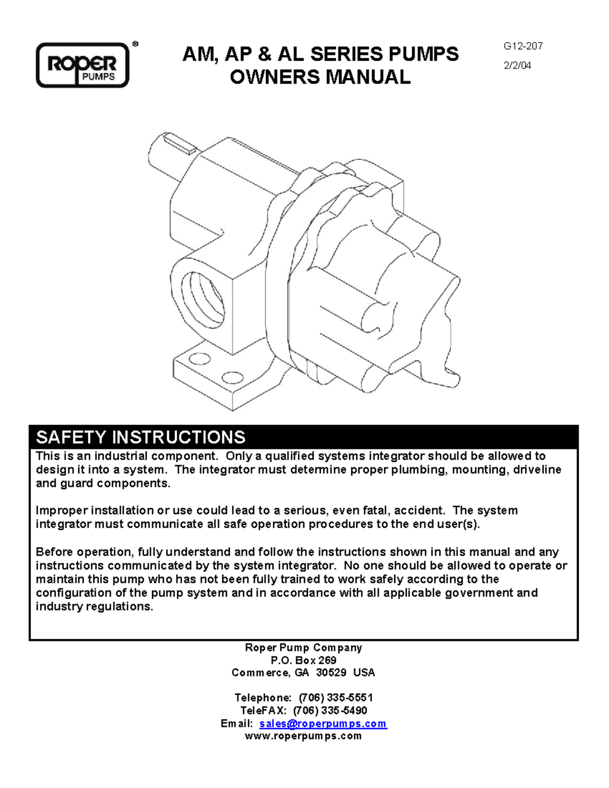 G12- Owners Manual for Roper Type 2 AM, AP & AL Series Pumps - Studocu