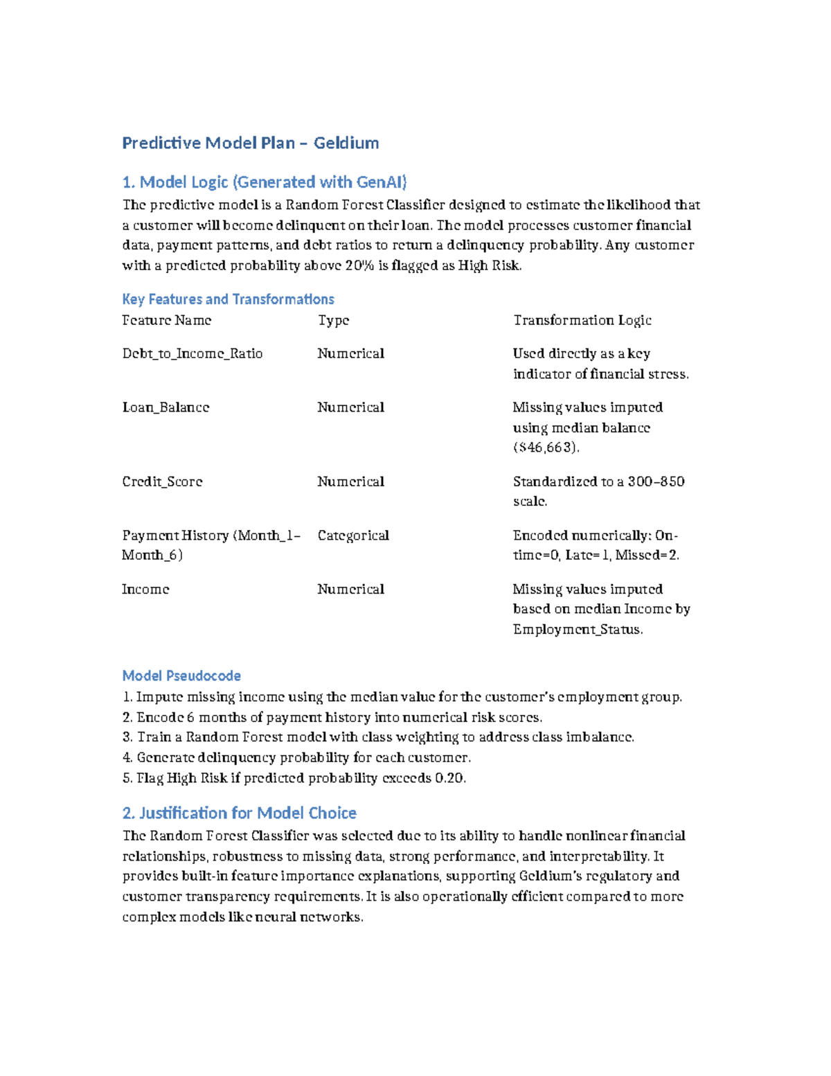 Predictive Model Plan for Geldium: Random Forest Classifier Analysis ...