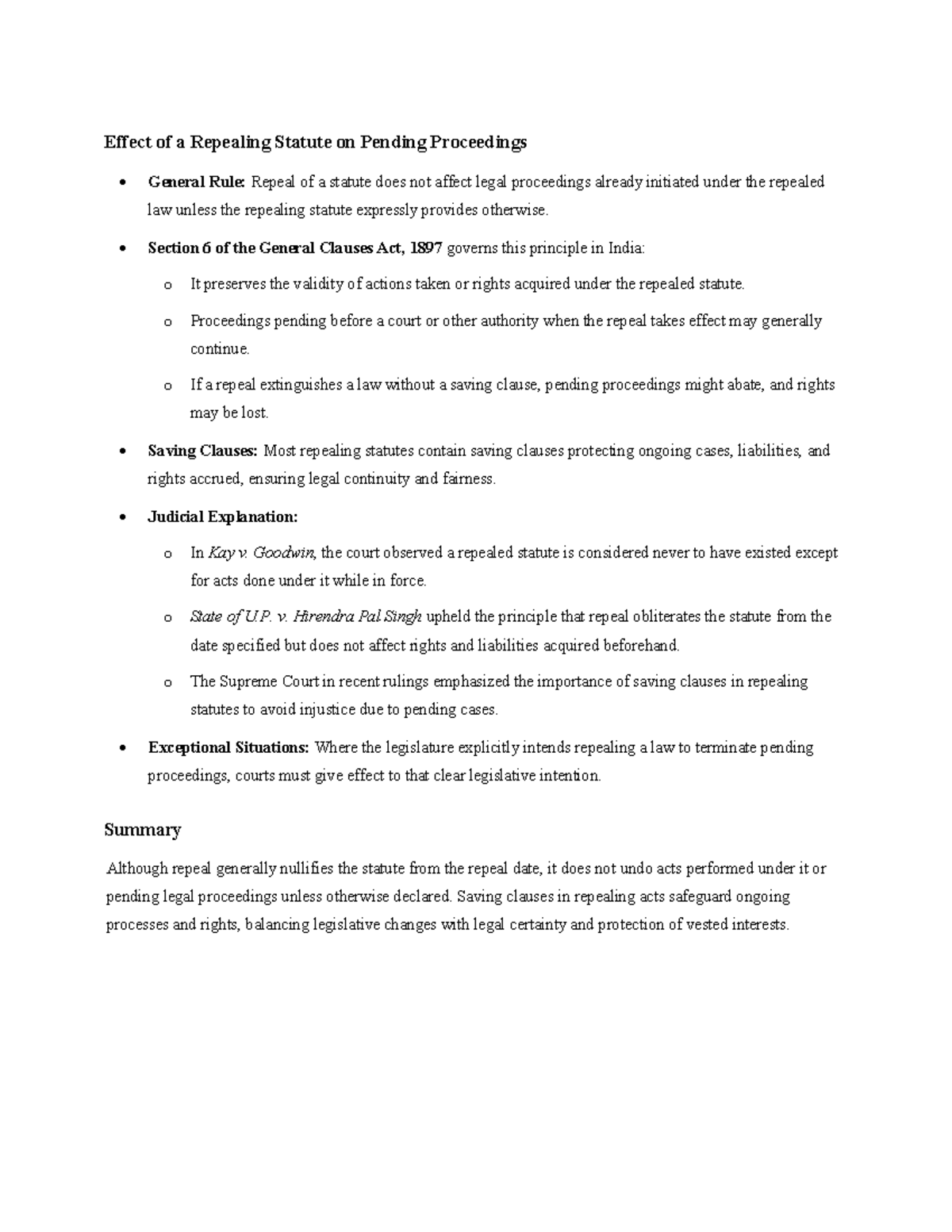 Effect of Repealing Statutes on Pending Proceedings: Legal Insights ...