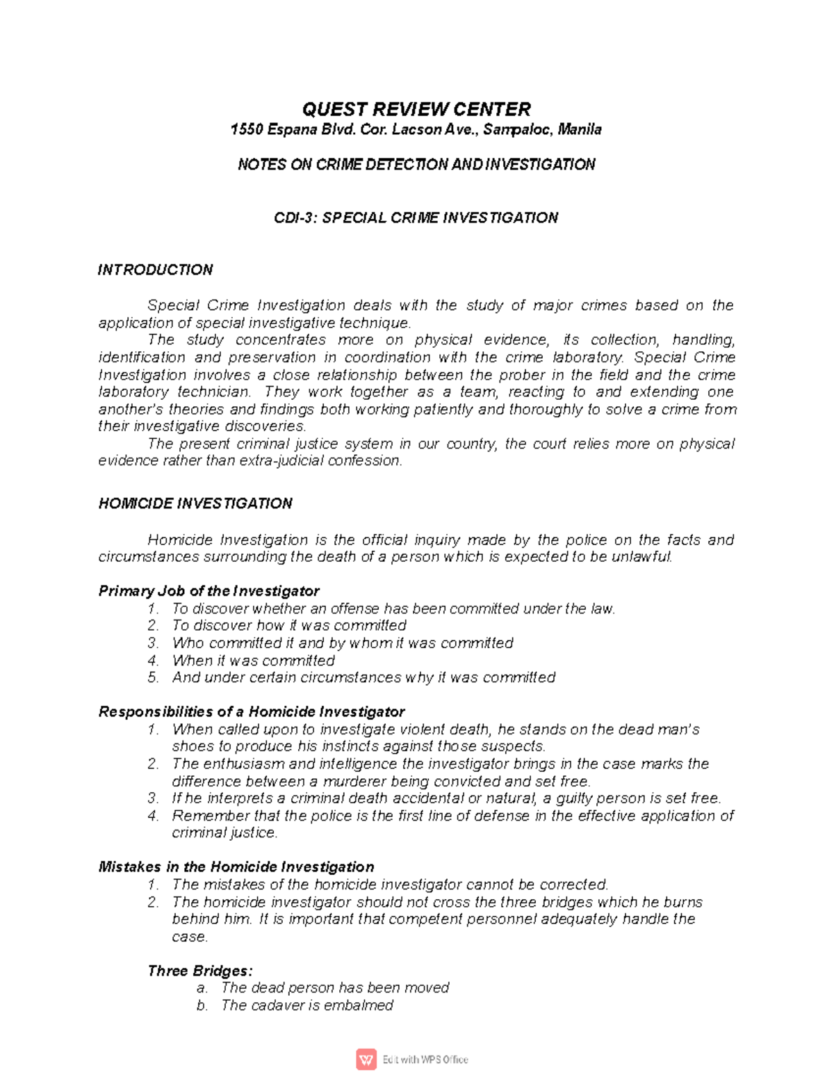 CDI-3 Special Crime Investigation: Comprehensive Exam Notes - Studocu