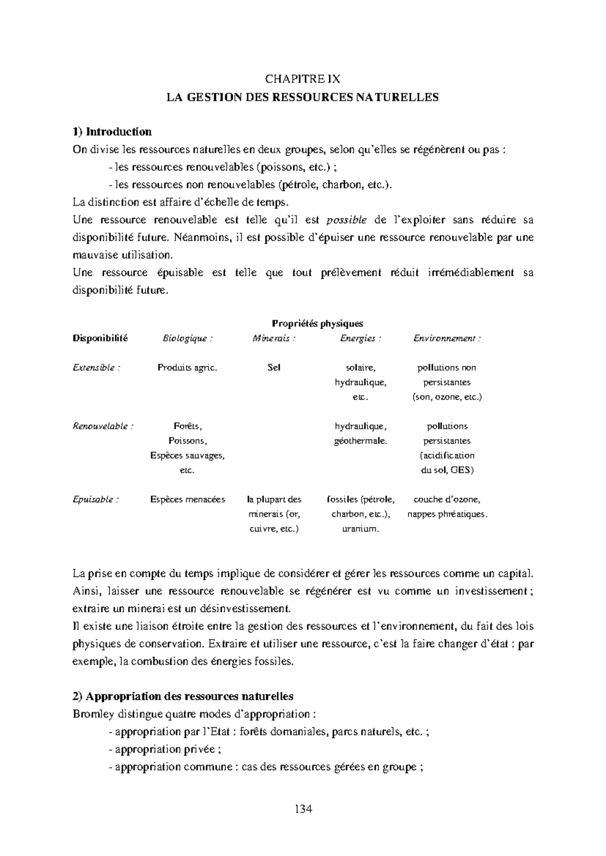 Gestion des Ressources Naturelles - Chapitre IX - Studocu
