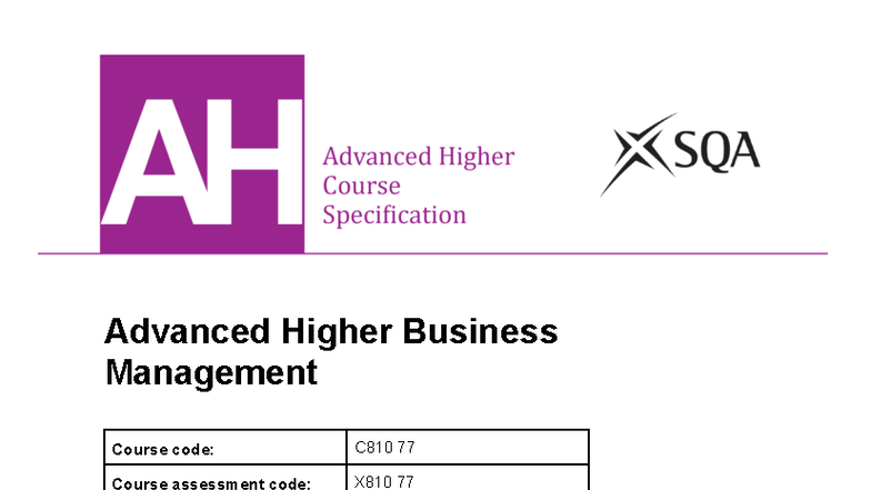 Advanced Higher Business Management Course Overview (C810 77) - Studocu