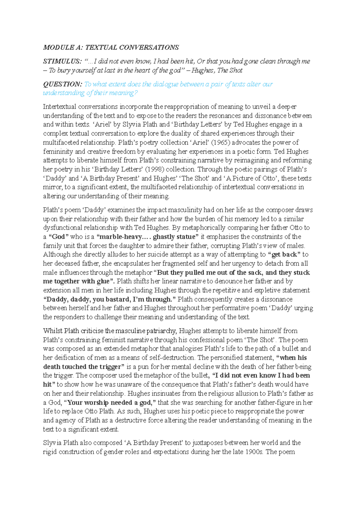 Comparative Essay - MOD A - MODULE A: TEXTUAL CONVERSATIONS STIMULUS ...