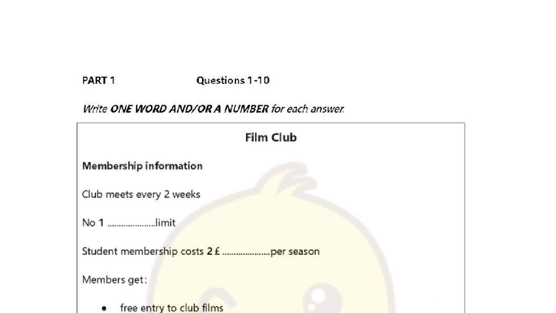 IELTS - 123: Film Club Membership & Drama Workshop Q&A - Studocu
