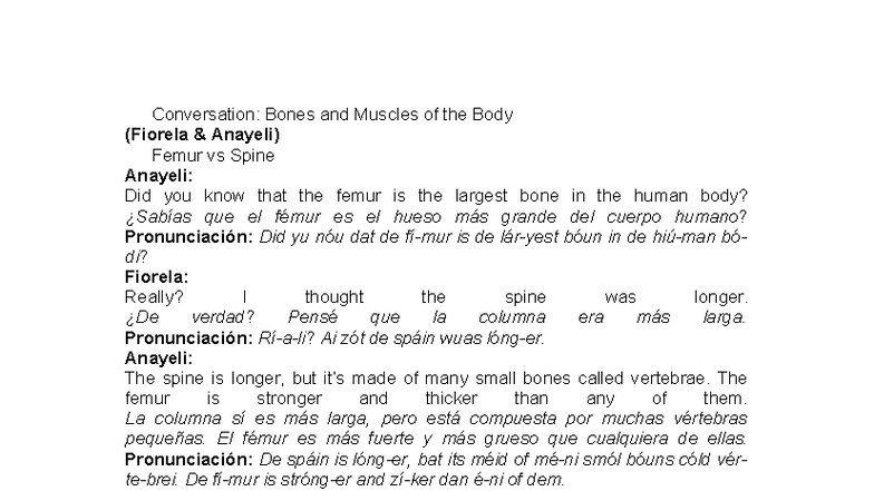🗣️ Conversation: Body Parts - Bones & Muscles Overview - Studocu