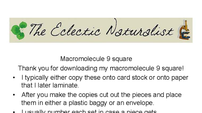 Macromolecule 9 Square: Biology Vocabulary Review Activity - Studocu