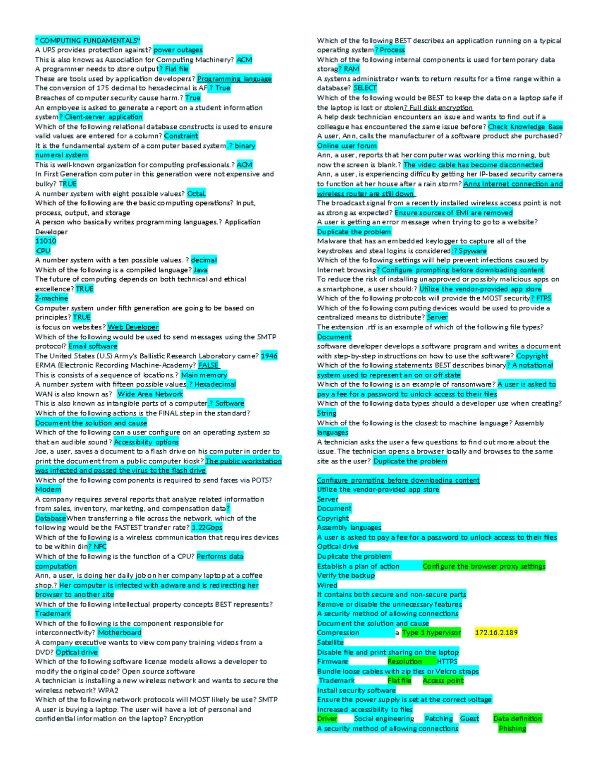 Prelim Exam: Computing Fundamentals (COMP 101) Study Guide - Studocu