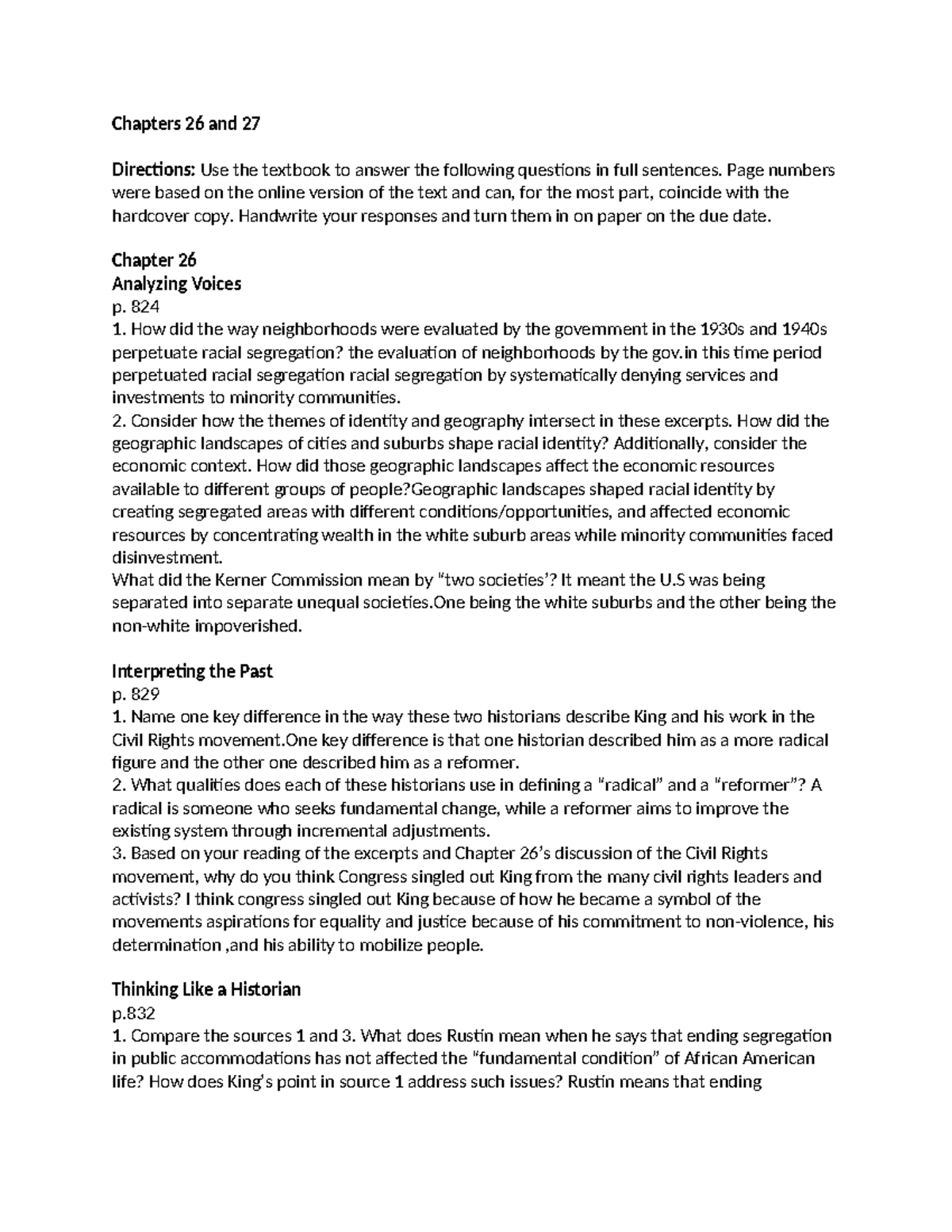 Chapters 26 & 27: Analyzing Racial Segregation & Civil Rights Movement ...