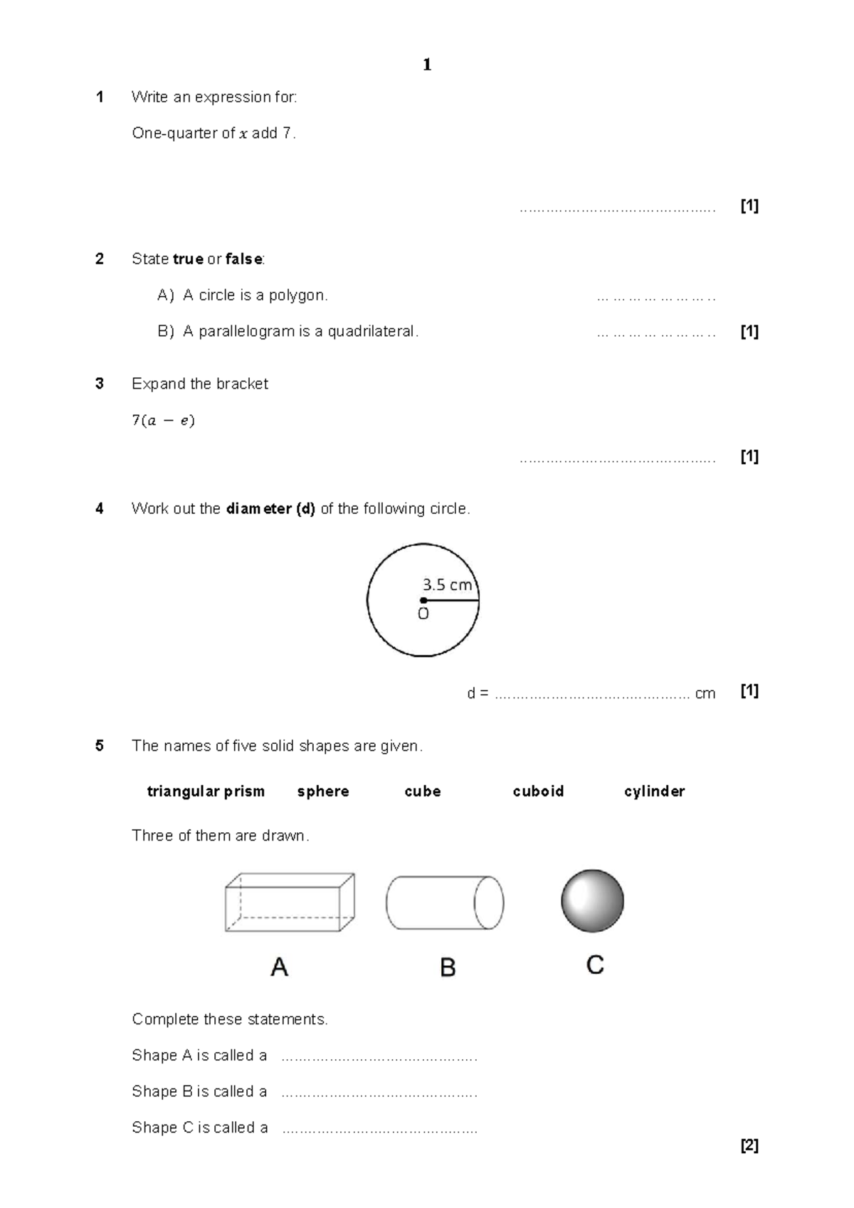 G7 - CCE 4 - Math Paper - Solid Shapes and Graphs - Studocu