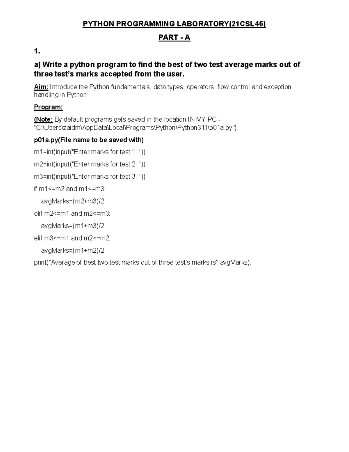 BDS306B Python Programming for Data Science Lab Manual - Studocu