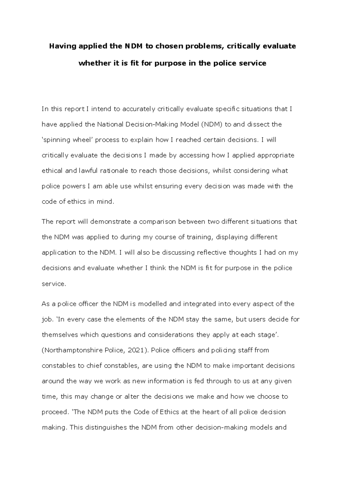 Critical Evaluation of National Decision Model in Policing (NDM) - Studocu