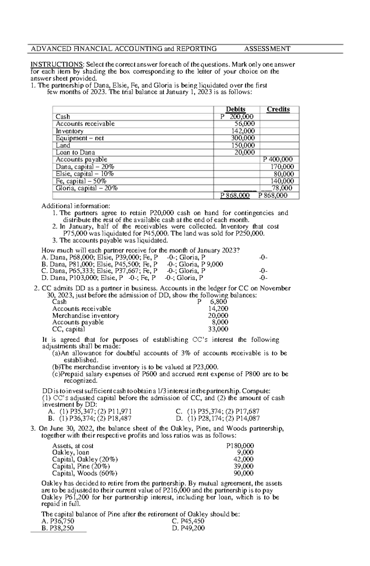 AFAR-Assessment: Advanced Financial Accounting & Reporting Quiz - Studocu
