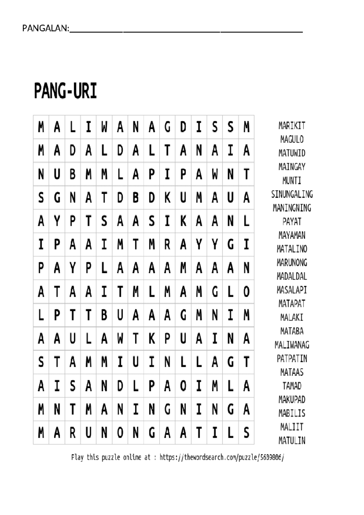Pang-uri Worksheet - Language Exercise - Studocu