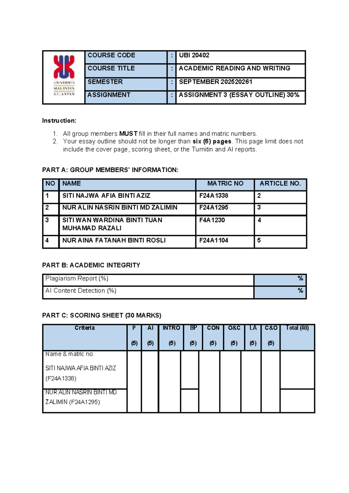 UBI 20402 Academic Reading & Writing: Essay Outline on Gig Economy ...