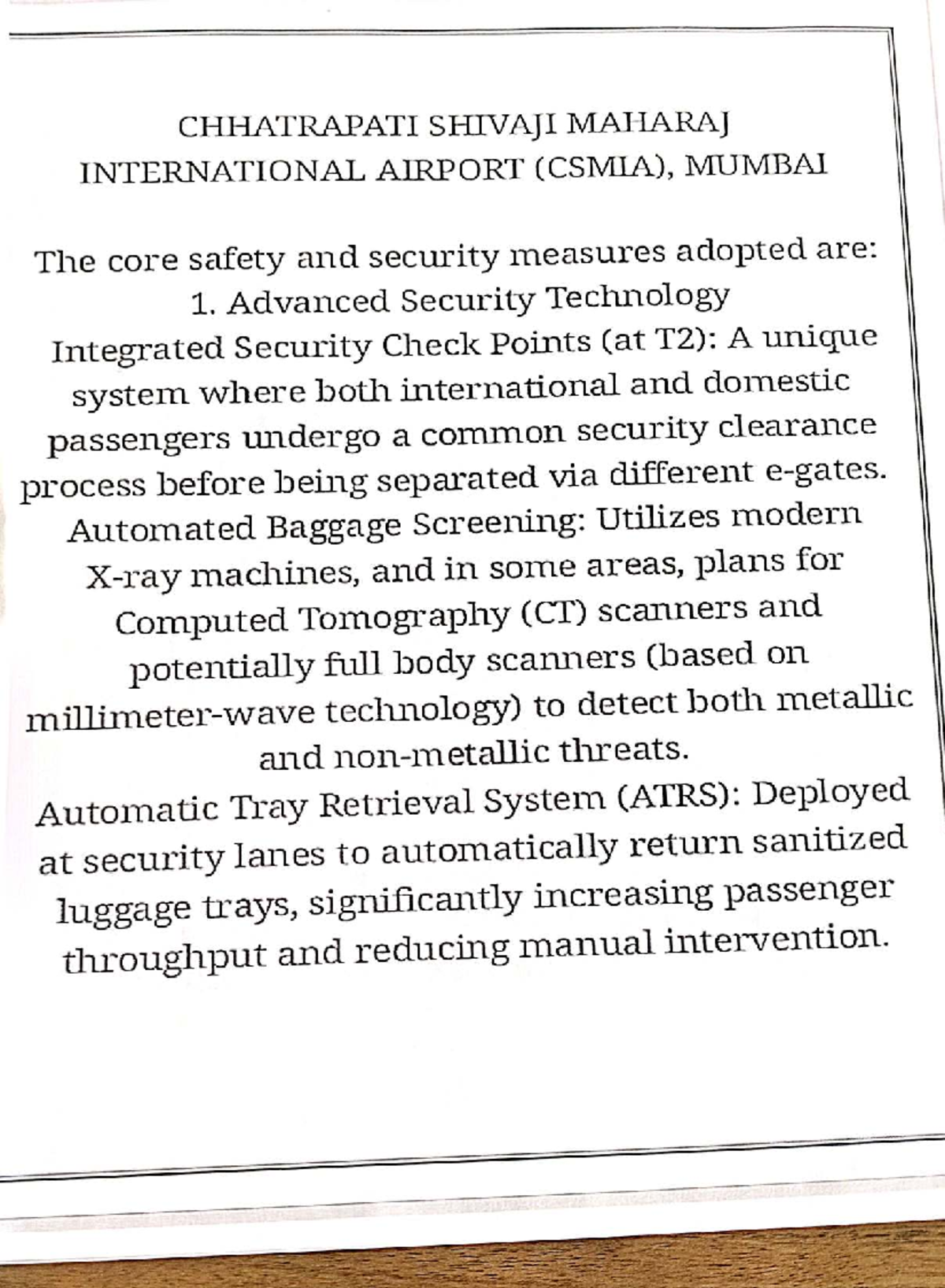 CSMIA Mumbai: Advanced Safety & Security Measures Overview - Studocu