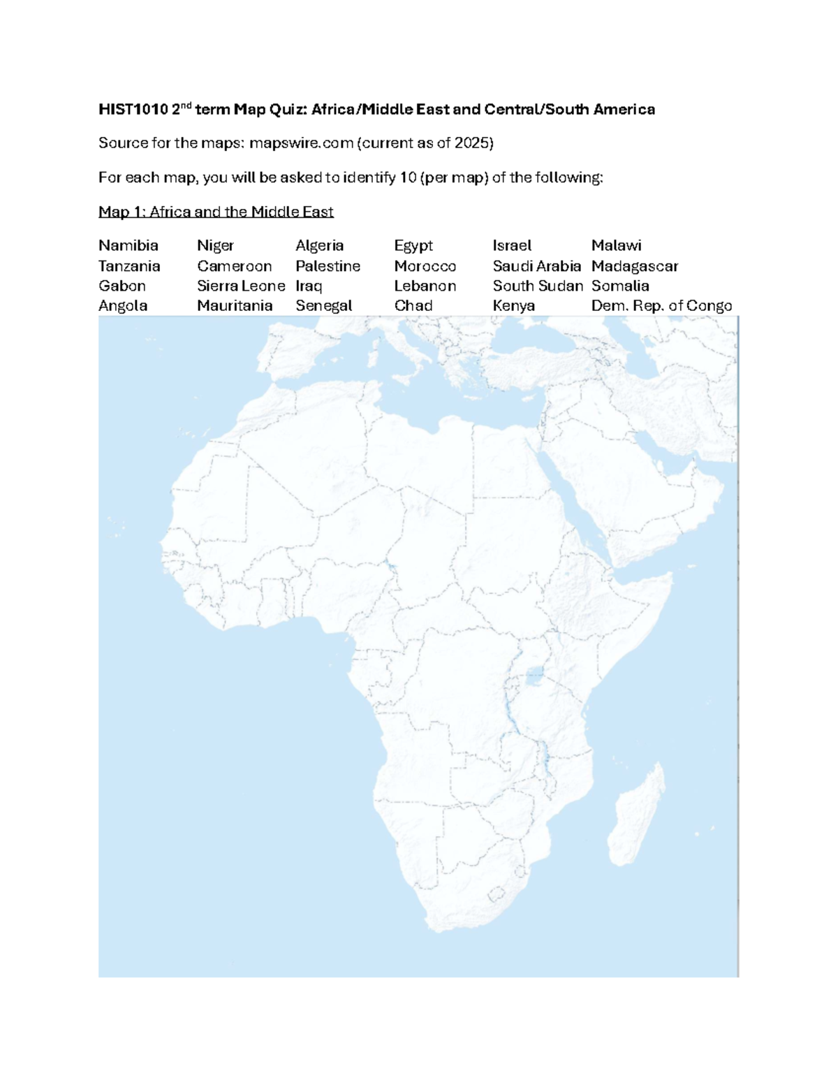 Map Quiz #2 Study Guide - AP/HIST 1080 - HIST1010 2 nd term Map Quiz ...