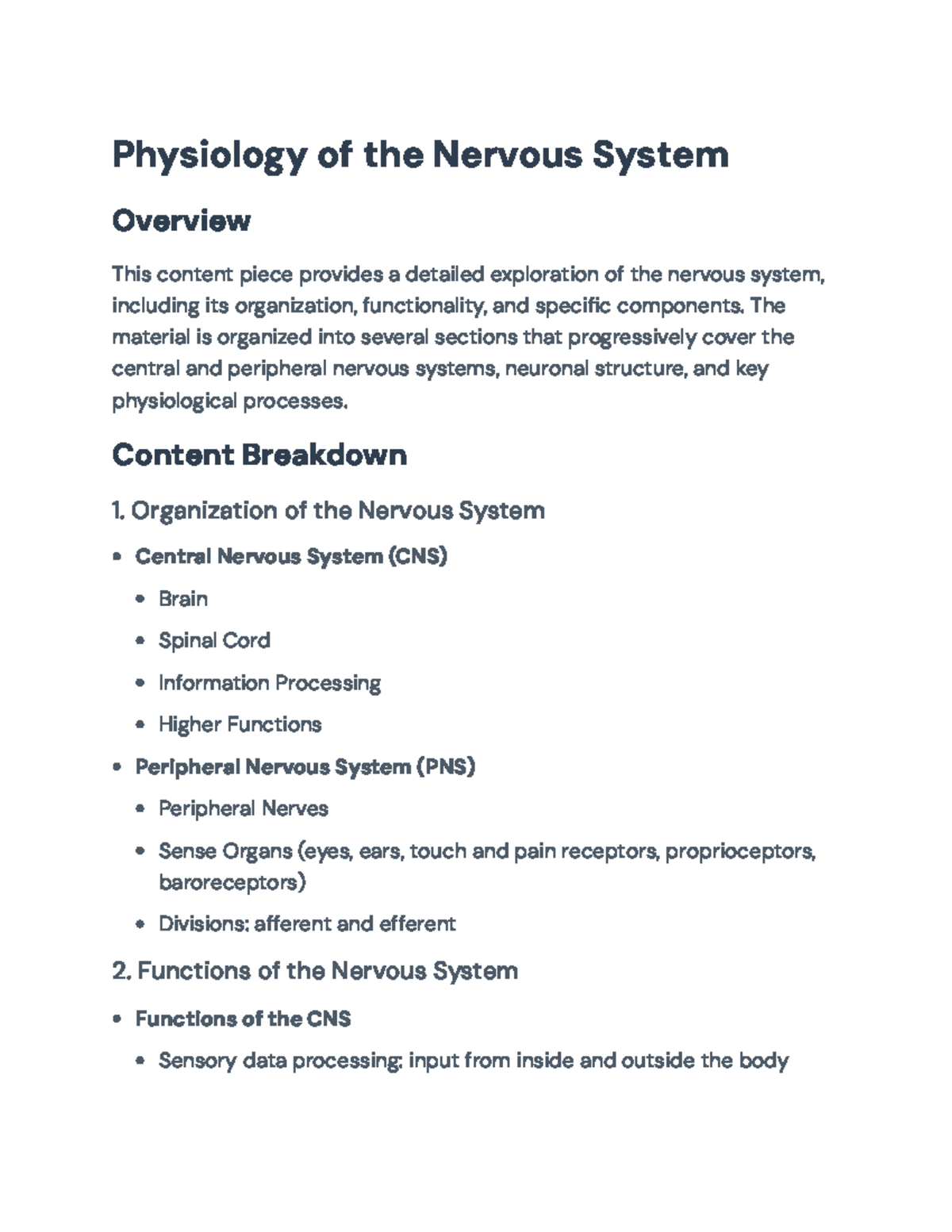 Physiology of the Nervous System: Structure, Function, and Processes ...