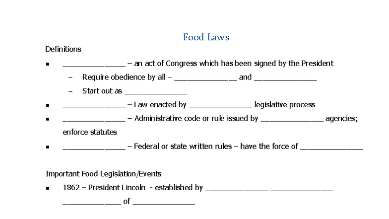Food Laws and Regulations: Overview and Key Provisions (Course Code ...