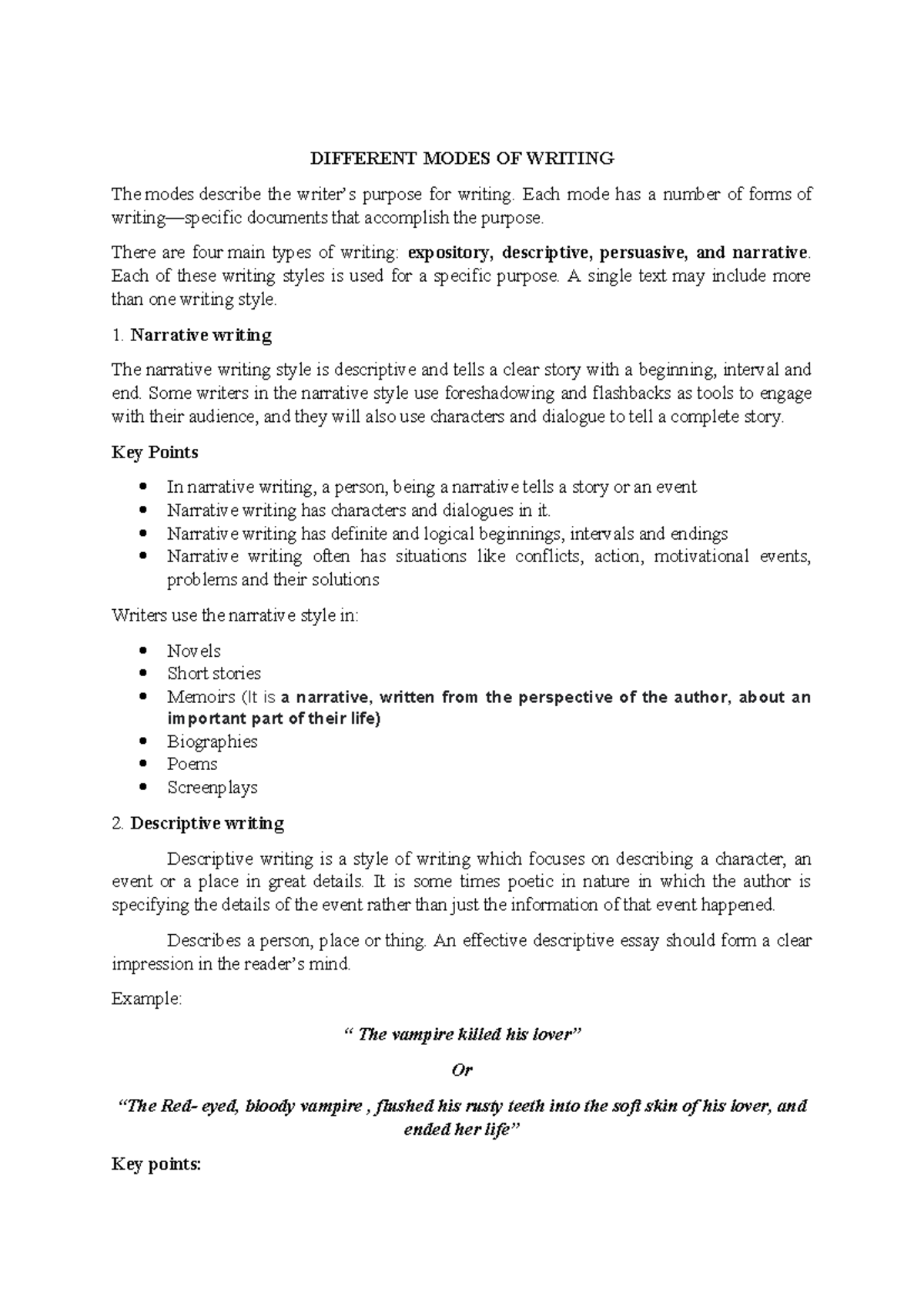 Different Modes of Writing: Expository, Descriptive, Persuasive ...
