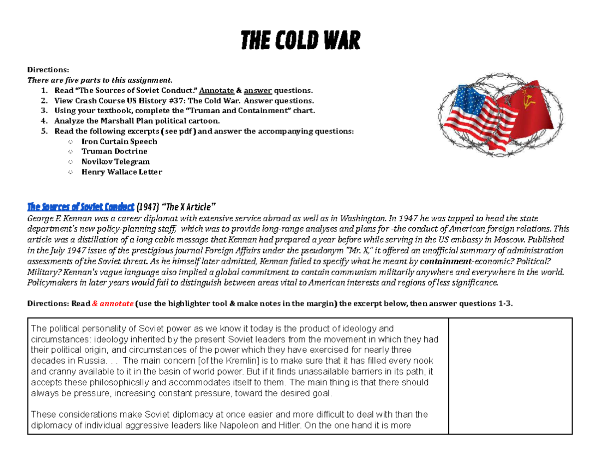 The Cold War: In-Class Work and Analysis of Key Sources - Studocu