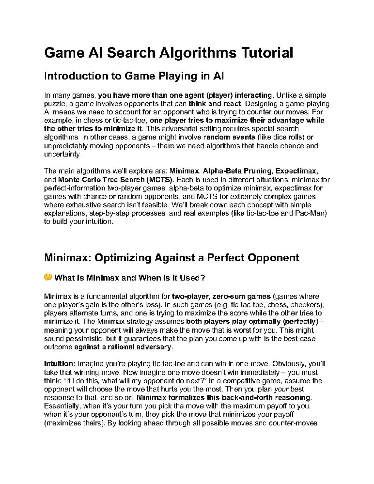 Game AI Search Algorithms Tutorial: Minimax, Pruning, Expectimax, MCTS - Studocu