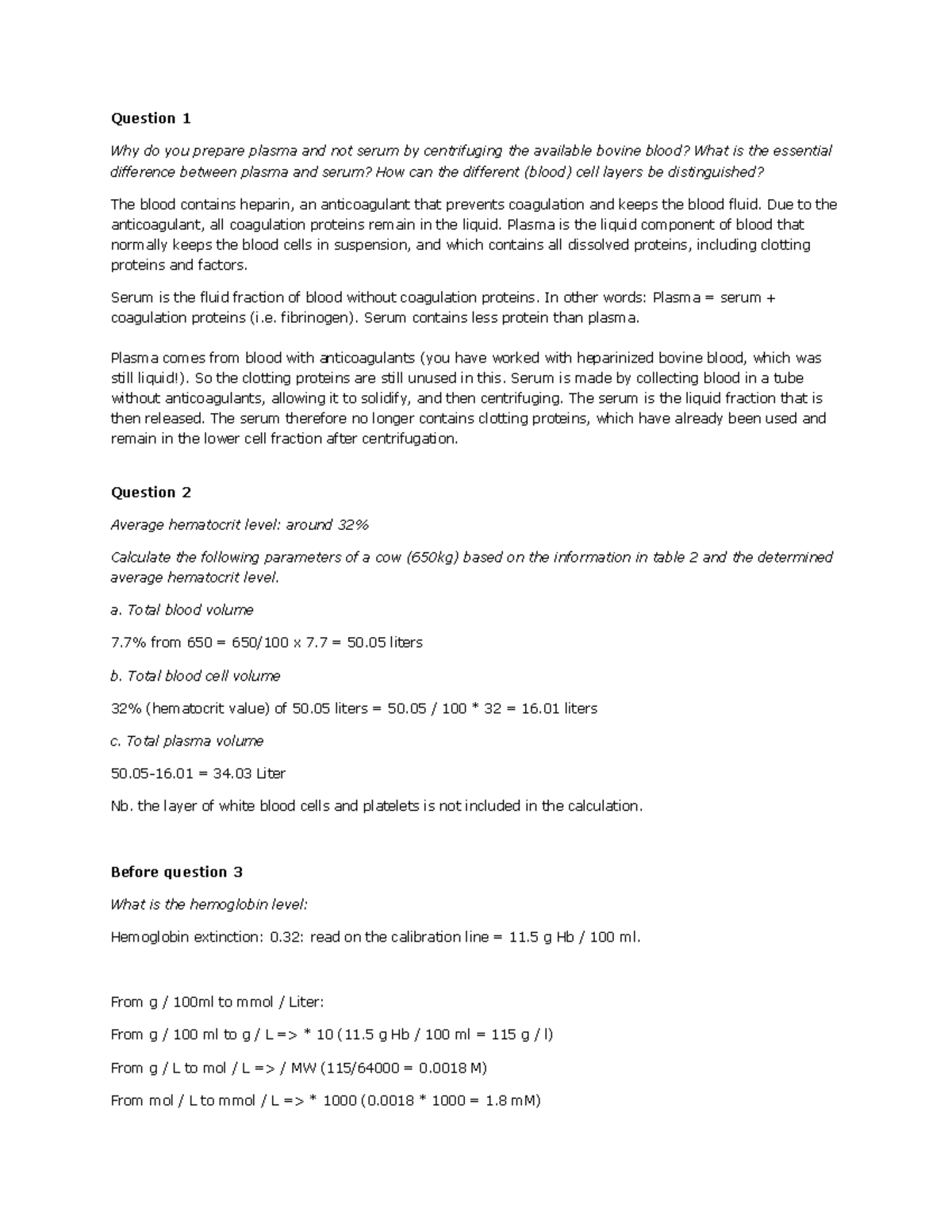 Blood Practical Q&A for HAP20306: Understanding Plasma & Hemoglobin ...