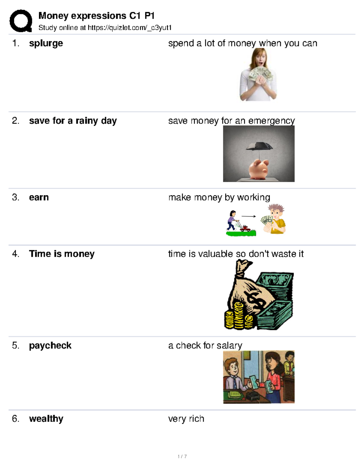 Money Expressions C1 P1: Essential Vocabulary for Financial Literacy ...