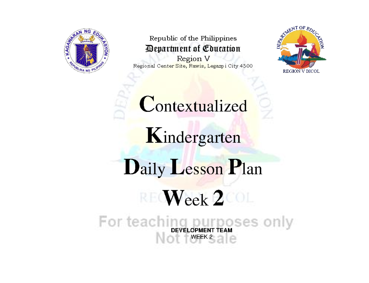 Kindergarten DLP Week 2 - Republic of the Philippines Department of ...