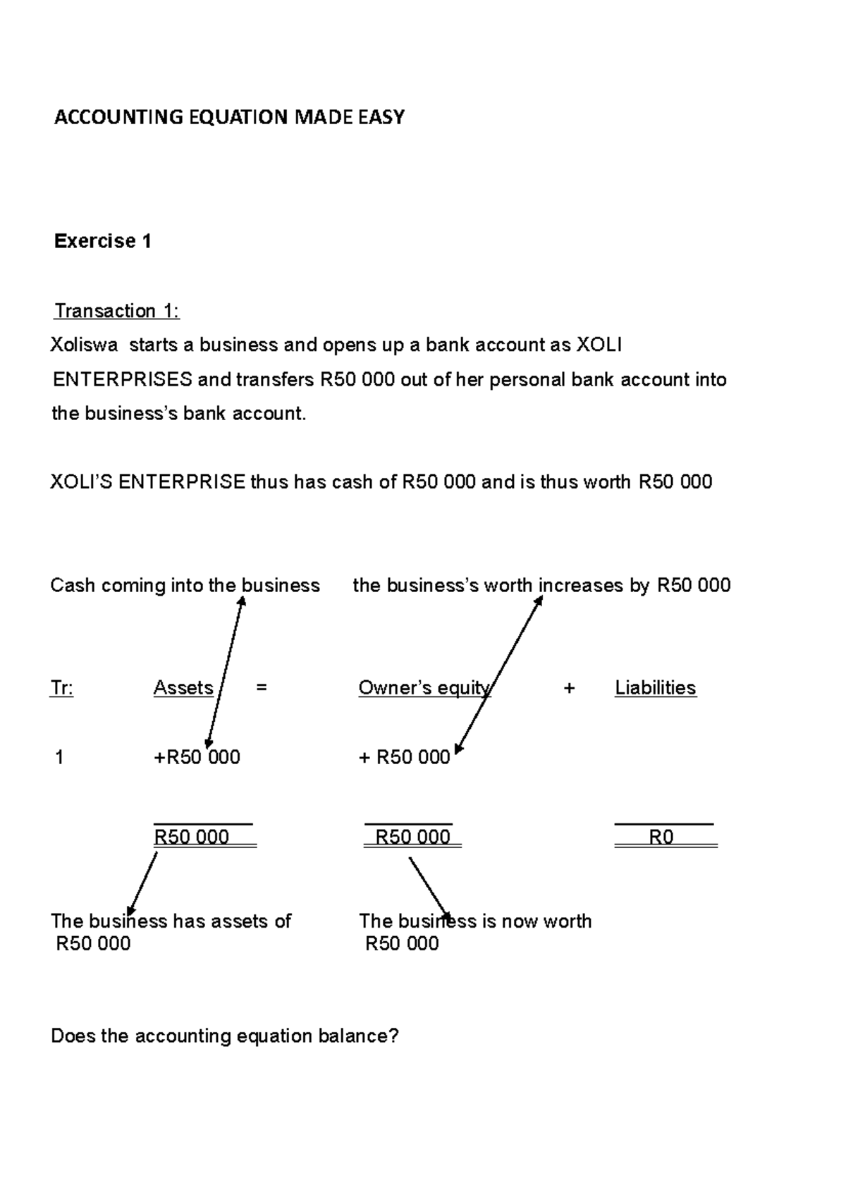 Accounting Equation - ACCOUNTING EQUATION MADE EASY Exercise 1 ...