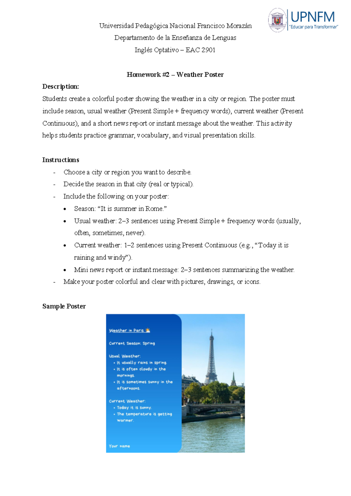 EAC 2901 Homework: Weather Poster Project Guidelines - Studocu